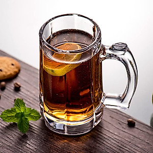 TUSAPAM Heavy Beer Mugs Set, 12.5oz Glass Mugs With Handle, Beer Glasses For Freezer, 370ml Beer Drinking Glasses, Traditional Stein For Bar, Alcohol, Beverages,Coffee, Teas, Set of 4