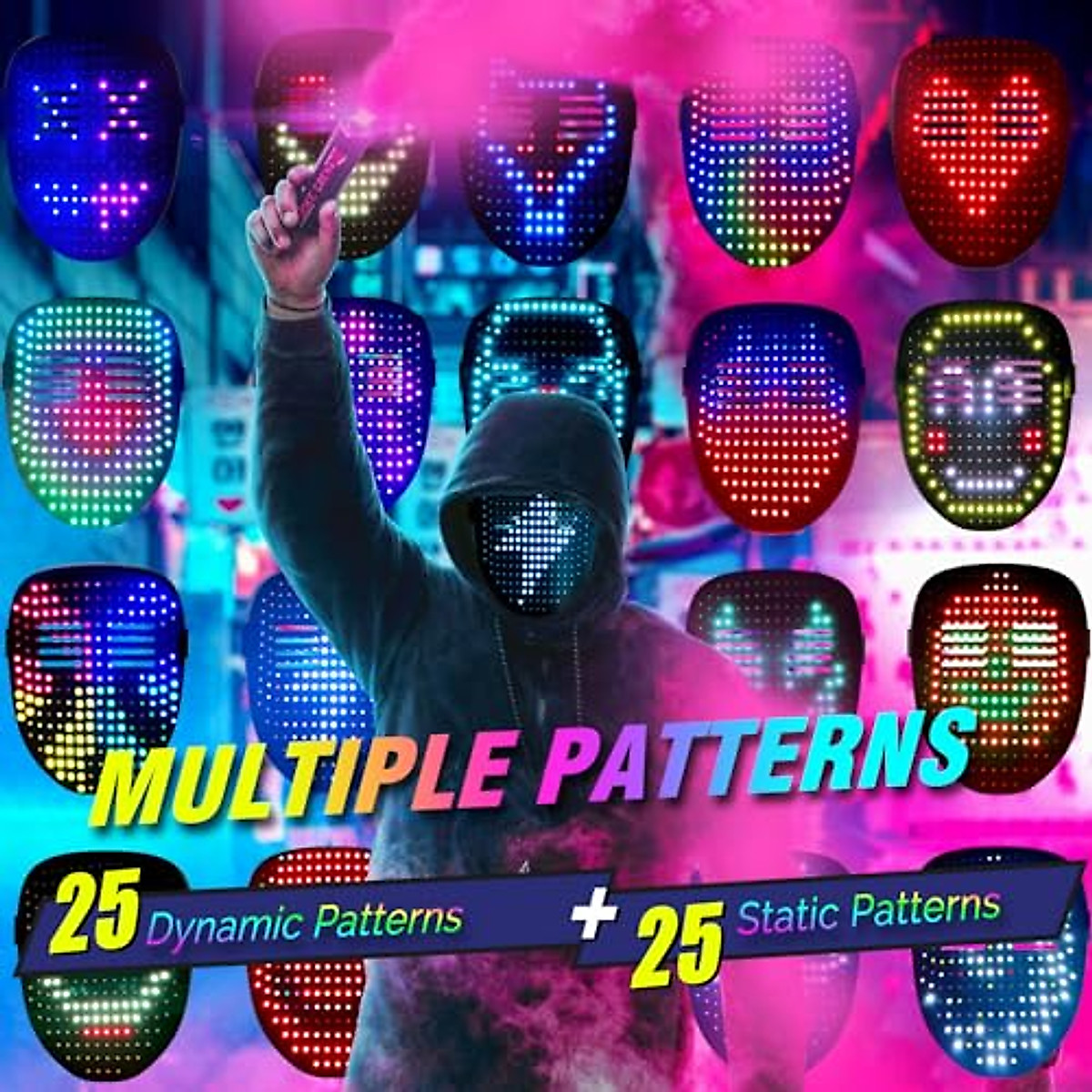 MEGOO Led Mask with Gesture Sensing Transforming,Light Up Luminous Digital Glow Mask for Halloween Rave Dj Party Masquerade