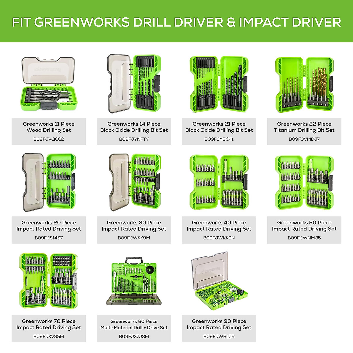 Greenworks 24V Cordless Drill Impact Driver Combo kit, 1/2” Drill & 1/4” Hex Impact Driver Brushless Power Tool Kit, Included 2 Batteries, 1 Charger, 8 pcs Bit Set & Bag
