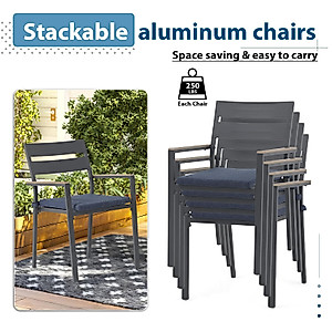 JOIVI 5 Piece Patio Dining Set, Outdoor Furniture Set Includes 4 Stackable Chairs and Table with 2.05” Umbrella Hole, All Weather Patio Dining Chair for Deck, Graden, Porch