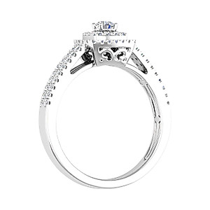 1/2 Carat Double Halo Diamond Ring in 10K White Gold (Ring Size 6.5)
