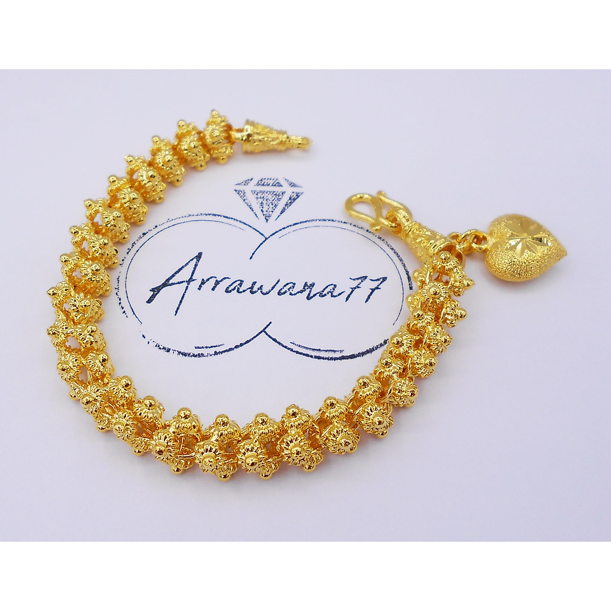 Heart Pikun Flower Lai Thai Gold Plated Bangle 22k 24k Thai Baht Yellow Gold Filled Bracelet Jewelry Women