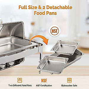 ROVSUN 9 QT Stainless Steel Chafing Dish Buffet Set with Electric & Fuel Heating,Roll Top Catering Chafer Server with Full Size & 2 Detachable Food Pans, Glass Lid for Party Wedding Banquet