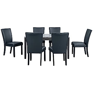 YUNLife 7-Piece Kitchen Dining 6, Faux Marble Rectangular Table with PU-Leather Chairs & 2 Drawers for Living Room, Breakfast Nook, Dinette Furniture Sets, Black59.7”x34.5”x30”