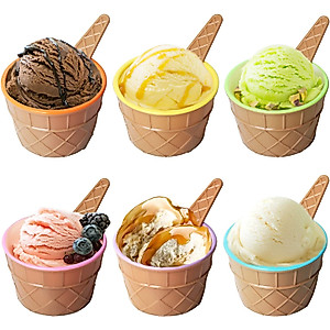 URMUYJJ Ice Cream Cups with Spoons Cartoon Candy Colorice cream bowls Dessert Sundae Frozen Yogurt Bowls Icecream Cup Party Favors Dishes ice crem kits supplies for kids Set (6)