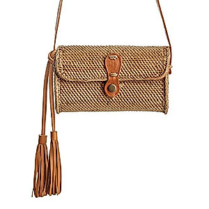 Rattan Bags for Women - Handmade Wicker Woven Purse Handbag Circle Boho Bag Bali 8" x 3" x 5" (20cm x 7cm x 12cm)