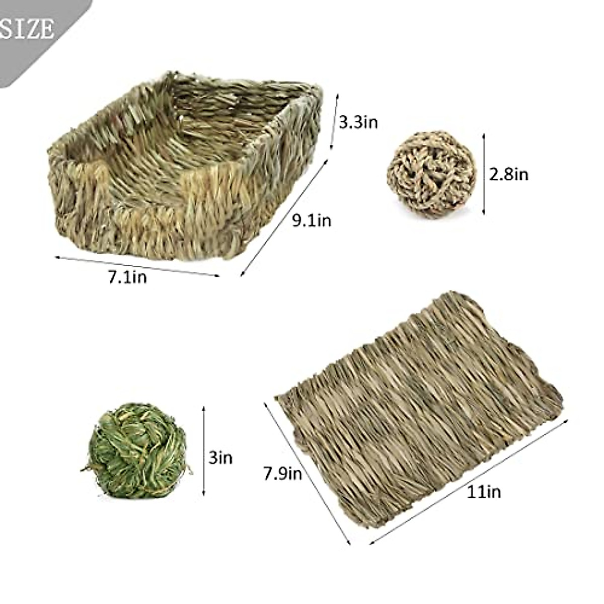 Hamiledyi Rabbit Grass Bed,Natural Handmade Hay Mat Chew Balls for Rabbit Gerbil Chinchilla Guinea Pig Ferret Other Small Animals(7 Pcs)