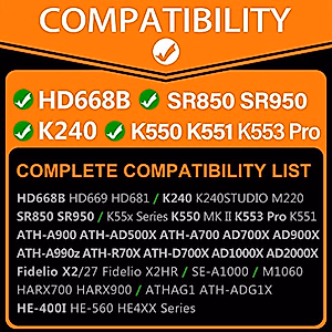 Replacement Ear Pads Compatible with HD668B, SR850, ATH-A900, ATH-AD500X, ATH-A700, AD700X, AD900X, ATH-A990z, ATH-R70X, ATH D700X, AD1000X, AD2000X Headphones (Velour Black)