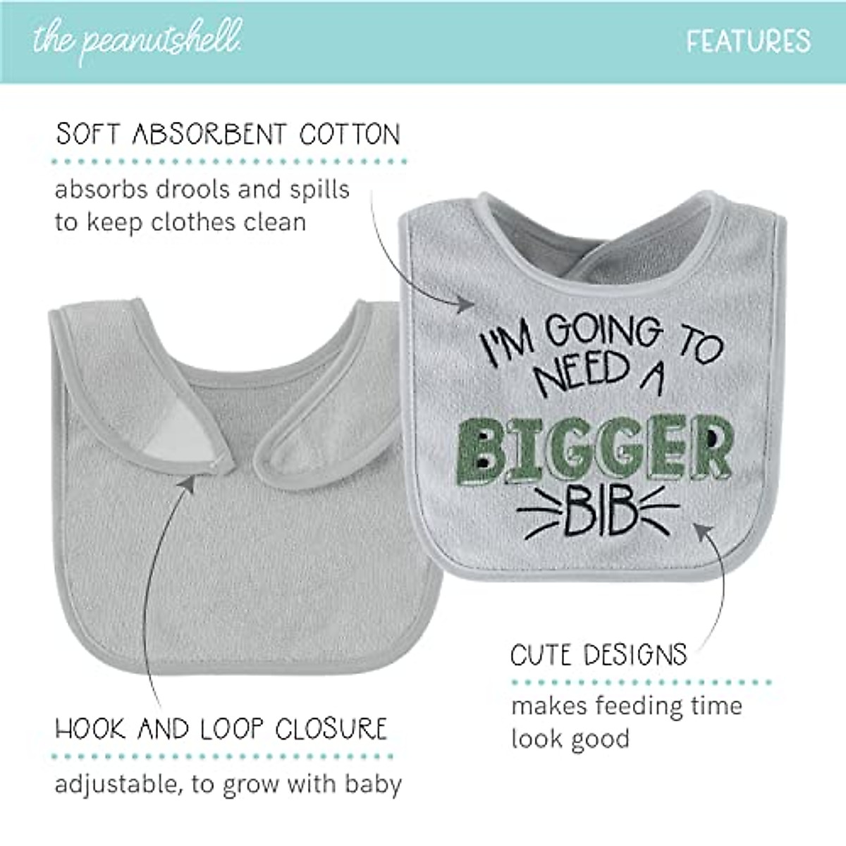 The Peanutshell Terry Bib Set for Baby Boys | 10 pack for Feeding, Teething, & Drooling | Dinosaur