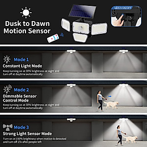 Solar Motion Sensor Lights, 278 LED 4 Heads Outdoor Solar Lights Motion Sensor with Remote Control IP65 Waterproof LED Solar Flood Lights Outdoor Wall Lights Security Lights for Garage Yard Patio