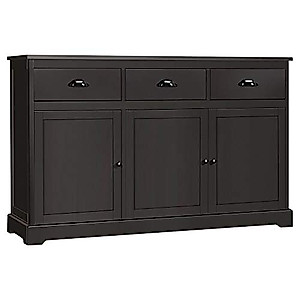 DORTALA Kitchen Buffet Sideboard, Wood Storage Cabinet w/ 3 Drawers and 2 Cupboards, 3 Doors, Morden Entryway Cupboard, Buffet Table for Dining Room, Kitchen, Living Room, Entryway, Brown