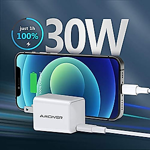 USB C Wall Charger, 30W iPhone 12 13 14 Charger Block with Foldable Plug, iPhone Fast Charger Type C Charging for iPhone 13 Pro/13/ iPhone 12 Pro Max/12 Pro/12/11 Pro Max/11/Google Pixel and More