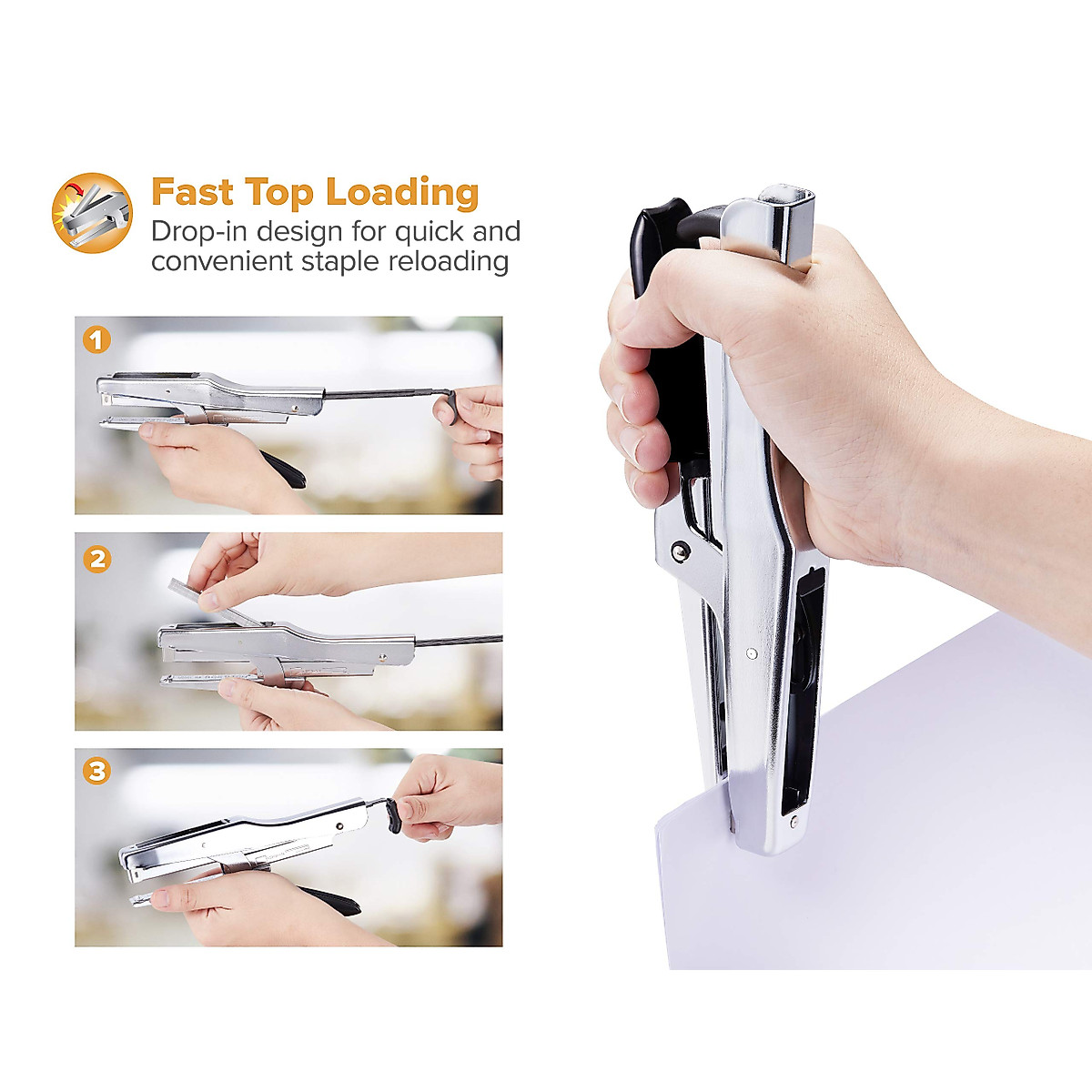 Bostitch Office Plier Stapler, 20 Sheet Capacity, EZ Squeeze Handle, Reduced Effort, No Jam Technology, Chrome
