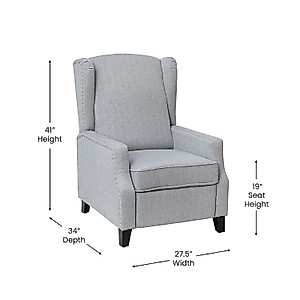 Flash Furniture Prescott Polyester Fabric Upholstered Slim Wingback Recliner, Modern Pushback Recliner Chair with Pocket Spring Seat, Gray