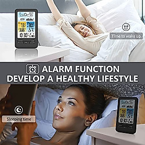 KALEVOL Weather Stations Indoor Outdoor Thermometer Wireless Color Display Temperature Humidity Monitor with Atomic Clock and Adjustable Backlight, Weather Thermometers with Barometer and Moon Phase…