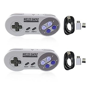 2 Packs 2.4 GHz Wireless USB Controller for SNES Super Classic Games, Retro USB PC Controller for Windows PC MAC Linux Genesis Raspberry Pi Retropie Emulator