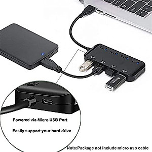 WPYYI USB 3.0 HUB 4 Ports Fast Speed Thin USB3.0 Splitter Cable LED Indicator Seperate Switches for PC Mouse Keyboard Computer