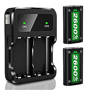 Ponkor Rechargeable Battery Packs for Xbox Series X|S/Xbox One, 2x2600mAh Batteries with High-Speed Charging Station for Xbox One S/Xbox One X/Xbox One Elite Wireless Controller