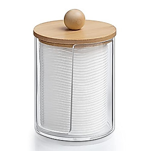 Kaychan 4 Pack Qtip Holder Dispenser with Bamboo Lids,Bathroom Jars Cotton Swab Holder ,10 oz Apothecary Jar Containers,Clear Cotton Pad Holder,Bathroom Storage organizer for Cotton Ball Swab Pad
