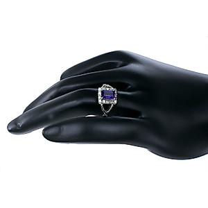 VIR JEWELS 1/2 cttw Purple Amethyst Ring .925 Sterling Silver with Rhodium Emerald 7x5 MM Size 5