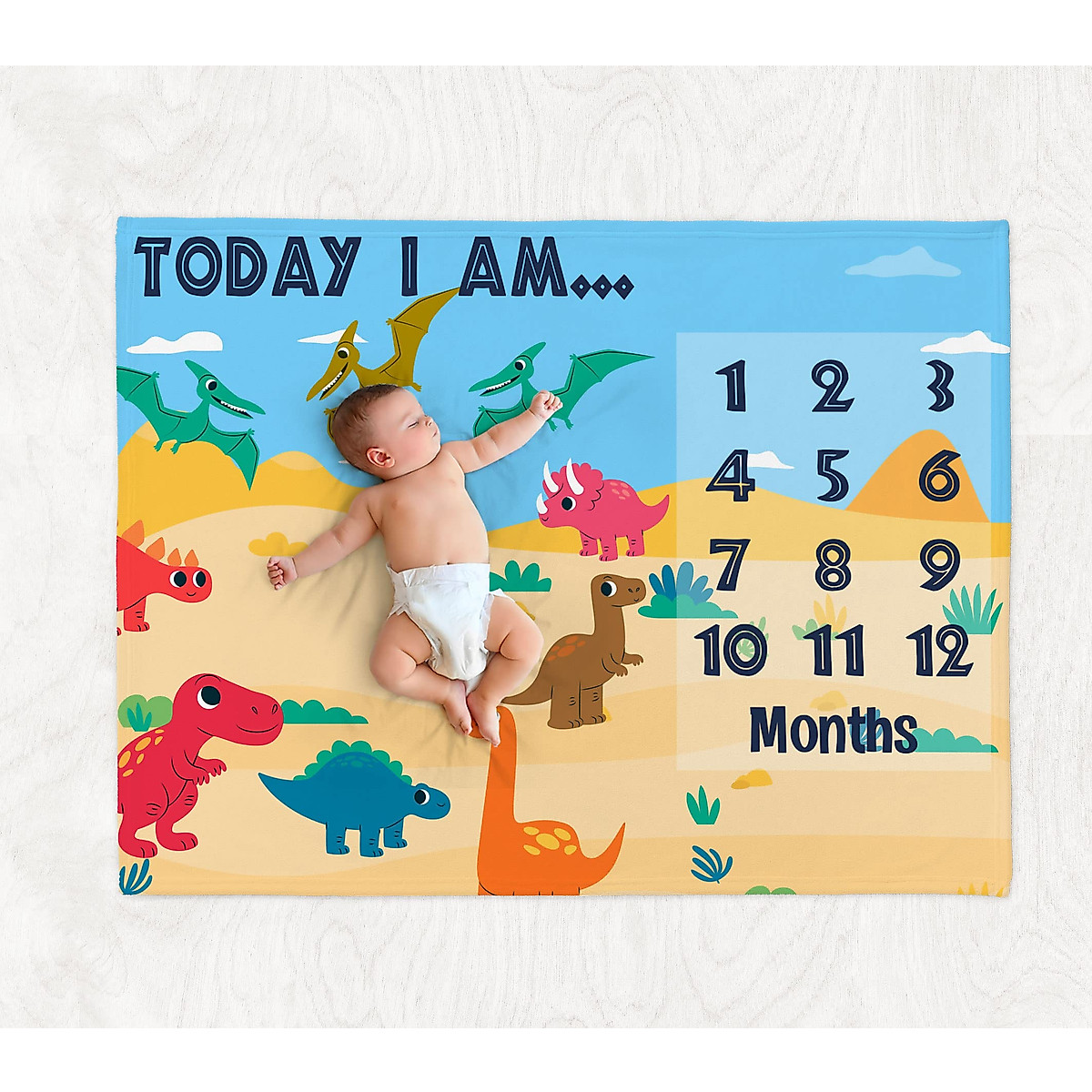 DOGGERZ Personalized Dinosaur Baby Blankets, Custom Baby Milestone Blanket with Name for Boy, Monthly Milestone Blanket, Personalized, Newborn Gifts