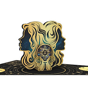 iGifts And Cards Gemini Zodiac Star Sign Birthday 3D Pop Up Greeting Card - Elegant Zodiac Sign Gift, Unique Birthday Present, Astrology Enthusiasts Surprise Celebration, Twin-Themed Party, 5x7