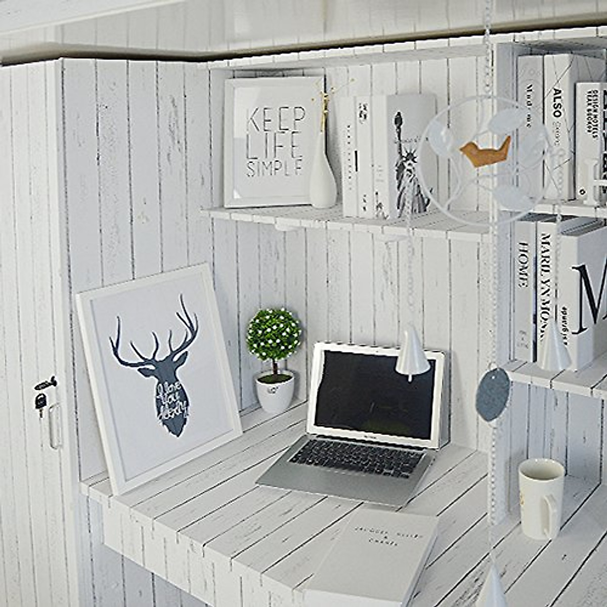 SimpleLife4U White Wood Grain Furniture Paper Nordic Style Self-Adhesive Shelf Liner Locker Sticker 17.7 Inch by 9.8 Feet