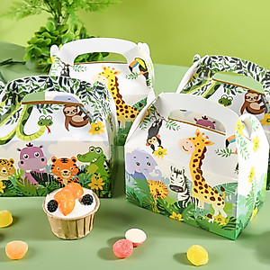 DjinnGlory 36 Pack Safari Woodland Animals Treat Boxes Gable Boxes Party Favor Gift Boxes for Baby Shower, Birthday Party Supplies Decoration, Small Business 6.18 x 3.58 x 3.38 Inches