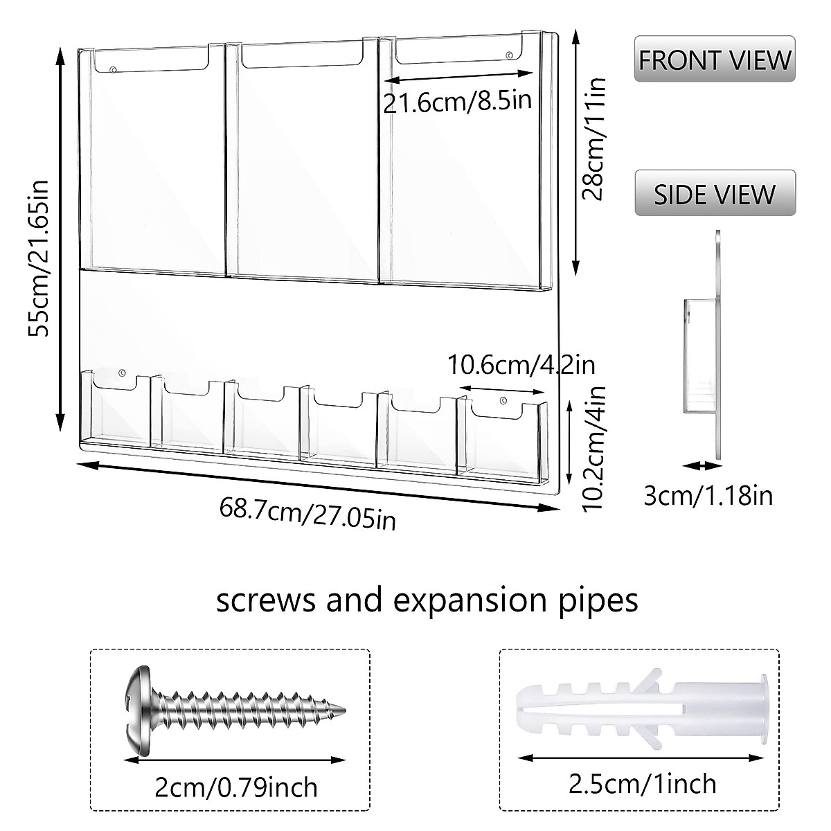 Weysat Acrylic Brochure Holder Wall Mount Rack Acrylic Magazine Literature Holder Display Stand Business Tri Fold Clear 9 Pockets Pamphlet Display Holder Plastic Flyer Wall Mount Slots (1 Pcs)