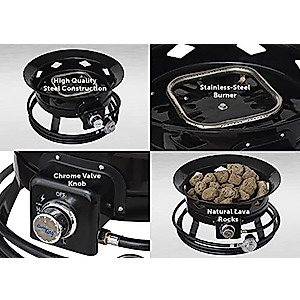 Flame King Smokeless Propane Fire Pit, 19-inch Portable Firebowl, 58K BTU with Self Igniter, Cover, & Carry Straps for RV, Camping, & Outdoor Living