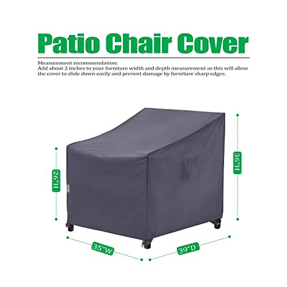 Patio Chair Covers, Deep Seat Lounge Chair Dining Chair Cover, Heavy Duty Waterproof UV Resistant Outdoor Furniture Cover, Grey, 35"W x 39"D x 36"H