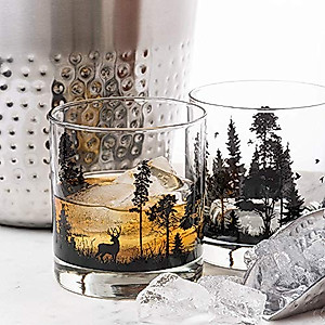 Black Lantern Whiskey Glasses – Handmade Whiskey Glass Set and Bar Glasses – Forest Animals Design (Set of Two 11oz. Glasses) - Small Tumbler Glasses for Cocktails and Everyday Drinking Glasses