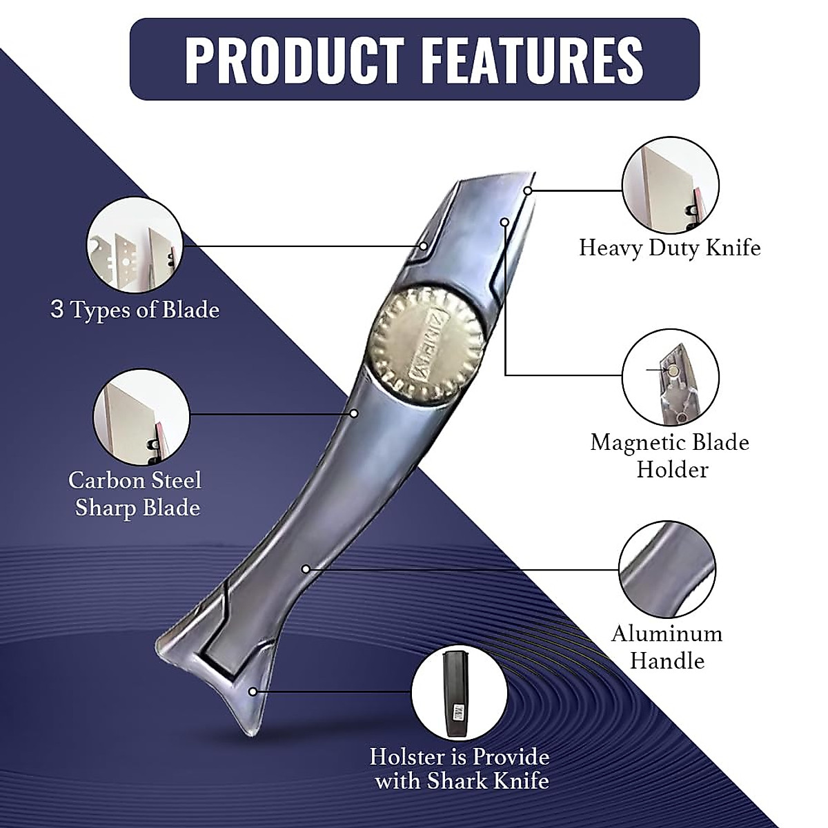 Zimpty ZY380 Heavy Duty 4 Pack Shark Knife Vinyl Knife Utility Knife with 24pc Blades Combo Set(4-Pack)