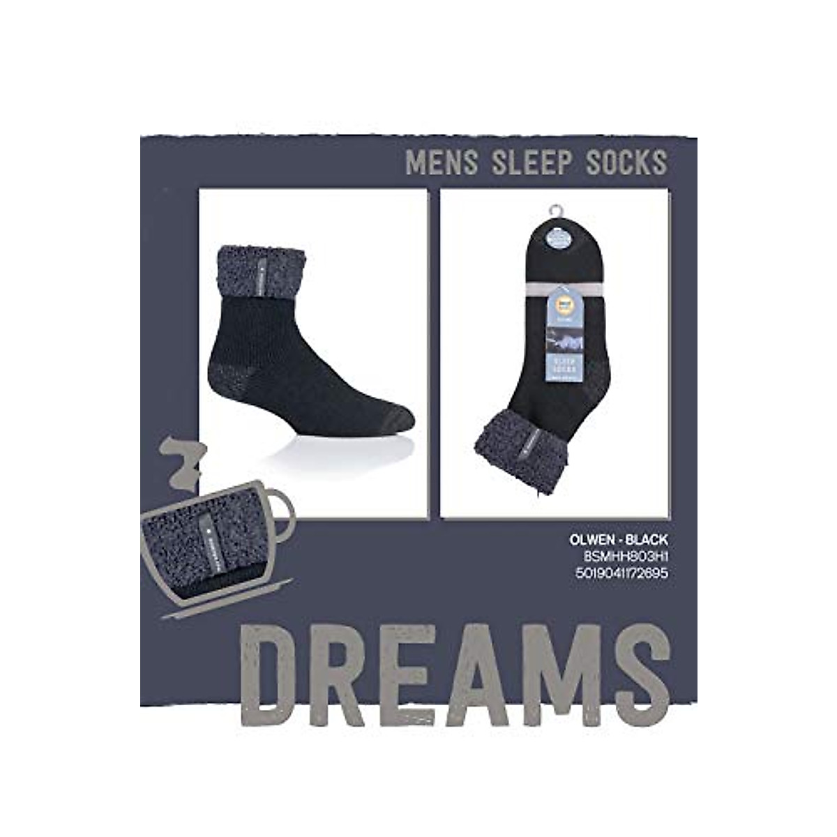 Heat Holders Mens Luxury Cozy Soft Fleece Lined Fluffy Bed Socks for Sleep (Black (Olwen), 7-12)