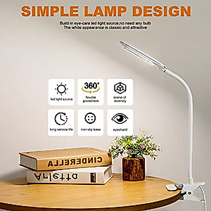 Eye Caring Desk Lamp with Clamp,Full Spectrum Eye Protection LED Clip on Desk Lamp,Dimmable Bright 8W Book Light for Reading in Bed,Daylight USB Powered Adjustable Gooseneck Small Desk Lamp for Dorm