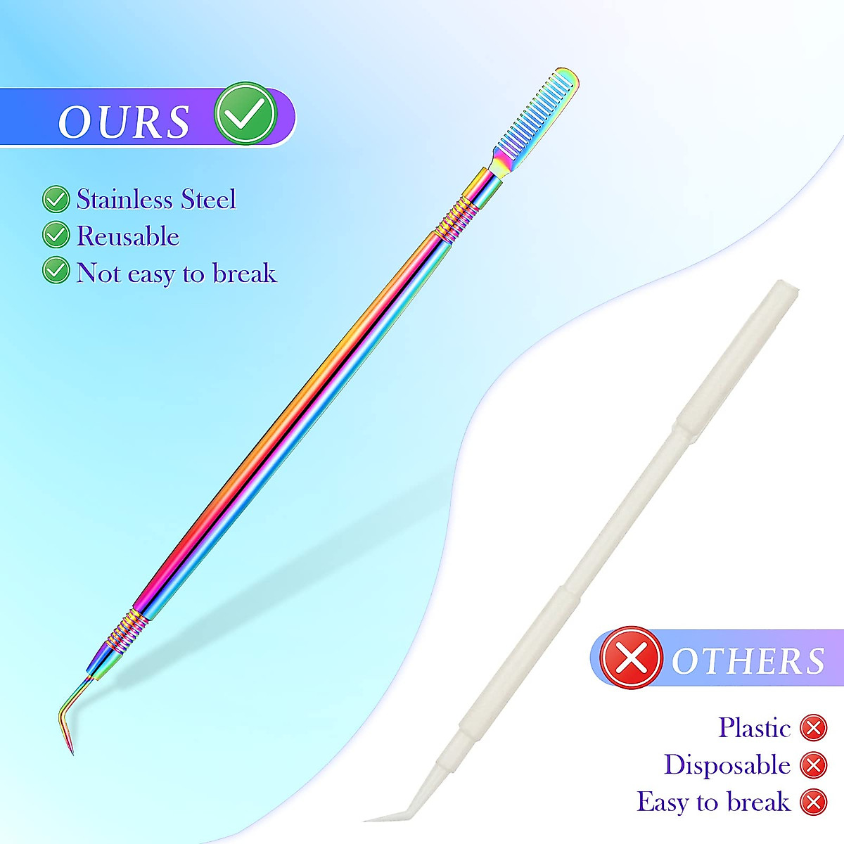 Chumia 2 Pieces Eyelash Lift Perm Tool Lash Separator Tint Tool Stainless Steel Metal Lash Lift Rods for Eyelash Eyebrow Perming Tinting Curling Extensions Supplies(Multi Color)