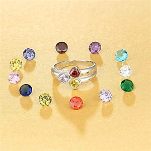 YOOSHINING Personalized Mothers Ring 925 Sterling Silver Rings Mothers Ring with 3 Birthstones Custom Birthstone Rings for Mothers Women Heart Ring for Birthday Wedding Anniversary Mothers Day Gifts