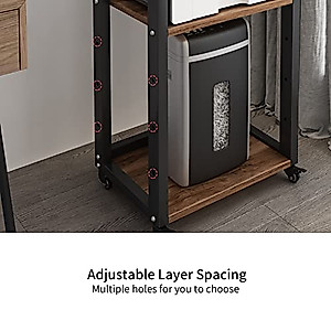 Natwind 3-Tier Movable Printer Stand with Storage Rolling Floor-Standing Deskside Shredder Computer Host Stand Adjustable Storage Shelf Rack on Wheels for Office Supplies Fax Scanner File Book (Retro)