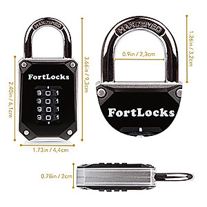 FortLocks Gym Locker Lock - 4 Digit, Heavy Duty, Hardened Stainless Steel, Weatherproof and Outdoor Combination Padlock - Easy to Read Numbers - Resettable and Cut Proof Combo Code - 1 Pack Silver