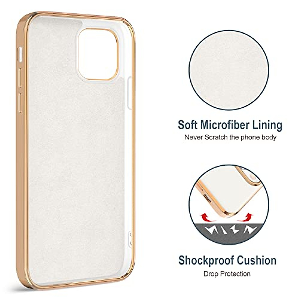 Hython Case for iPhone 14 Case with Ring Stand [360° Rotatable Ring Holder Magnetic Kickstand] [Support Car Mount] Plated Rose Gold Edge Slim Soft TPU Luxury Protective Phone Case Cover, White