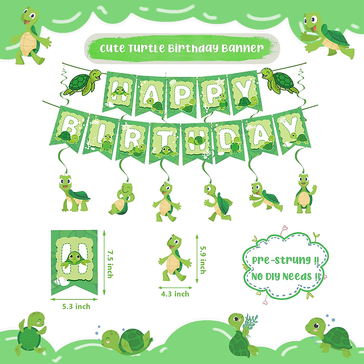 Chilfamy Turtle Party Decorations, Cute Turtle Party Supplies with Happy Birthday Banner, Baby Turtle Cake Toppers, Latex Balloons for Boys Girls Animal Theme Baby Shower Kids Birthday Party Decors
