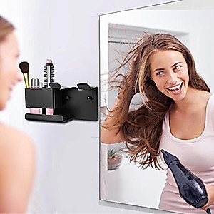 BOJDOPIE Hair Dryer Holder Wall Mounted, Blow Dryer Organizer for Bathroom, Aluminum Alloy Multi-functional Hair Dryer Rack for Dyson Supersonic, Morden Black