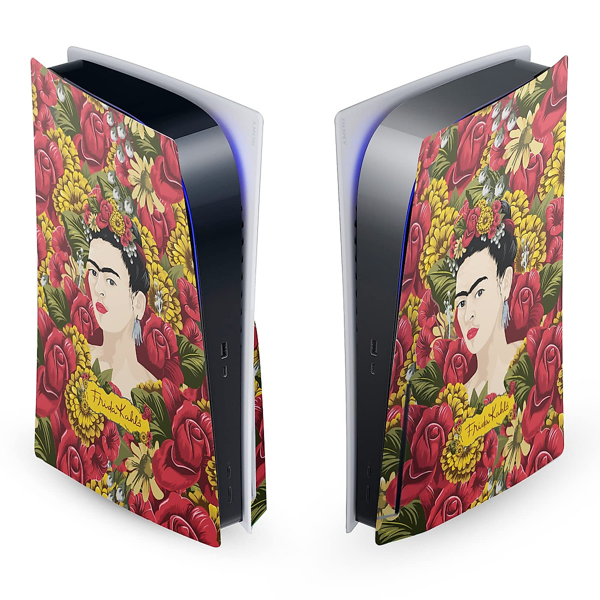 Head Case Designs Officially Licensed Frida Kahlo Portrait Pattern Floral Vinyl Faceplate Sticker Gaming Skin Case Cover Compatible with Sony Playstation 5 PS5 Disc Edition Console