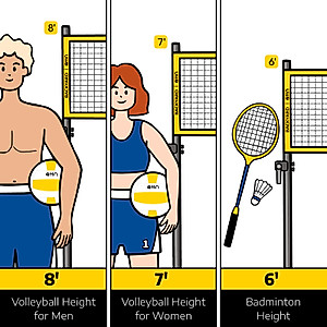 A11N Outdoor Volleyball and Badminton Combo Set - Includes Adjustable Height Anti-Sag Net, Volleyball, Air Pump, 4 Badminton Rackets, 2 Shuttlecocks, Boundary Line Marker, and Carrying Bag