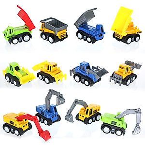 GiftExpress 1dz Mini Pull Back Construction Toy Cars, Educational Preschool Bulldoze Excavator Dump Truck Model Kit for Children Toddlers Kids, for Boys Party Favors