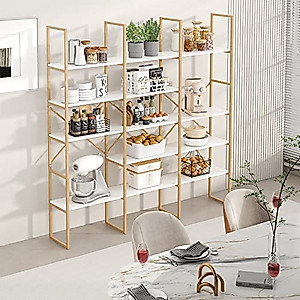 Jehiatek Gold Bookshelf 5 Tiers, Geometric Bookcase, 71"L x 71"H Tall Gold Shelves Etagere Book Case, Sturdy Metal Frame, Freestanding Display Shelving Unit for Home, Office, Library, White and Gold