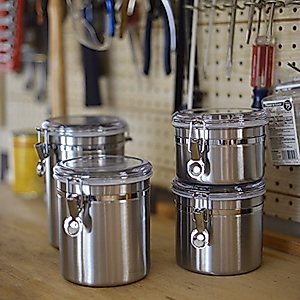 Anchor Hocking Round Stainless Steel Canister Set with Clear Acrylic Lid and Locking Clamp, 4-Piece Set - 24954