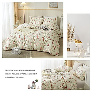 EAVD Pink Floral Duvet Cover Twin Soft 100% Cotton Aesthetic Bedding Set Chic Shabby Pink Floral Bedding Set for Girls Elegant Artistic Style Floral Comforter Set with Zipper Closure(NO Comforter)