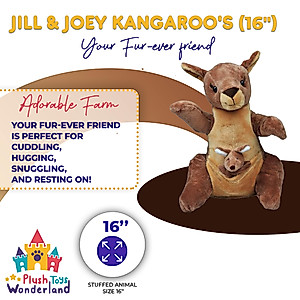 Jill & Joey Kangaroo Plush Toy - 16-Inch Stuffed Kangaroo with Joey for Kids 3 and Up – Soft Cuddly Plush Animal for Playtime, Snuggling, and Gifting