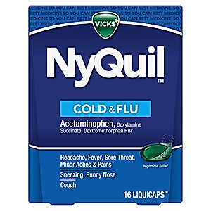 Vicks Nyquil Cold and Flu Nighttime Relief Liquid Capsules, 16 Count